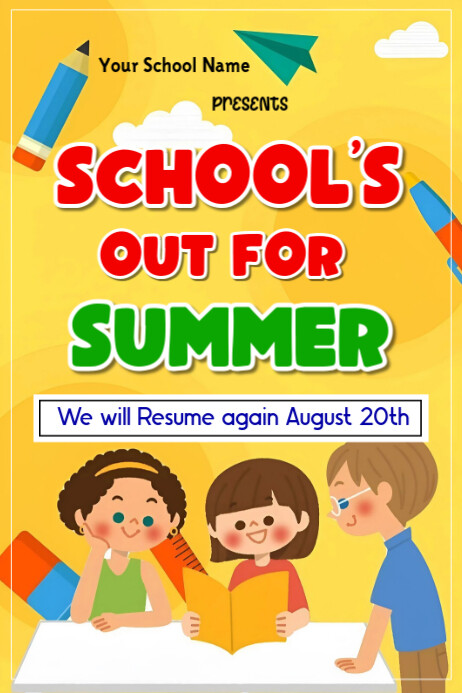 Yellow Joyful School Summer Holidays Notice Poster Template | PosterMyWall