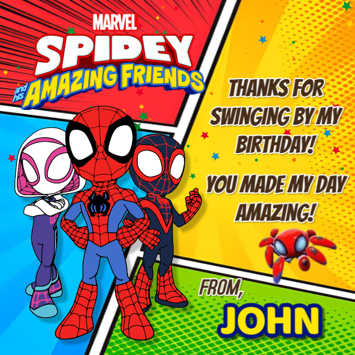 Yellow Joyful Spidey And His Amazing Friends Instagram Post Templat ...