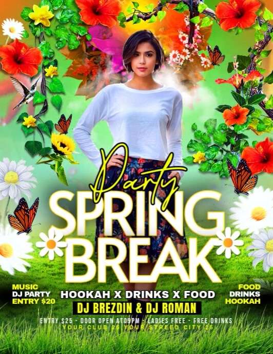 Yellow Joyful Spring Break Party Flyer Flyer (us Letter) Template ...