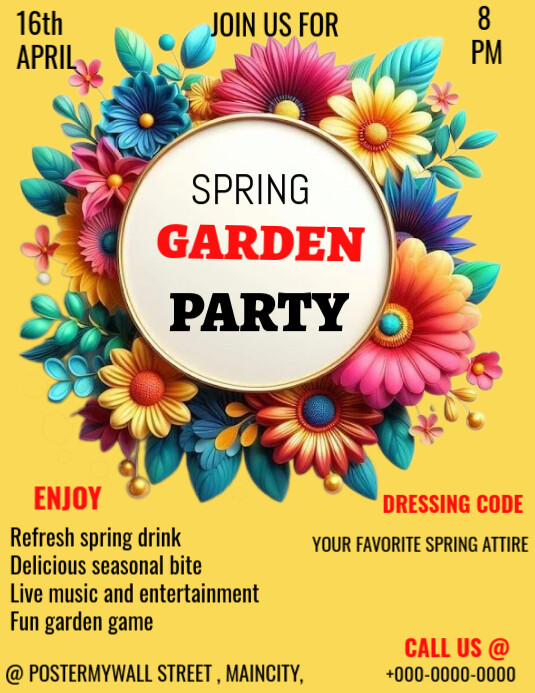 Yellow Joyful Spring Garden Party Flyer (us Letter) Template | PosterMyWall