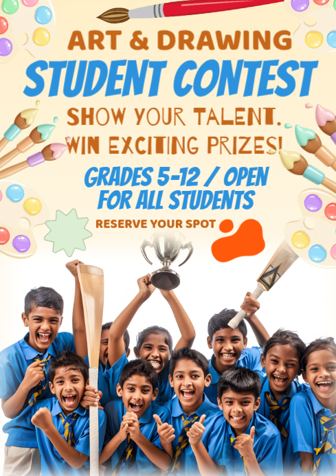 Yellow Joyful Student Art Contest A1 Template | PosterMyWall