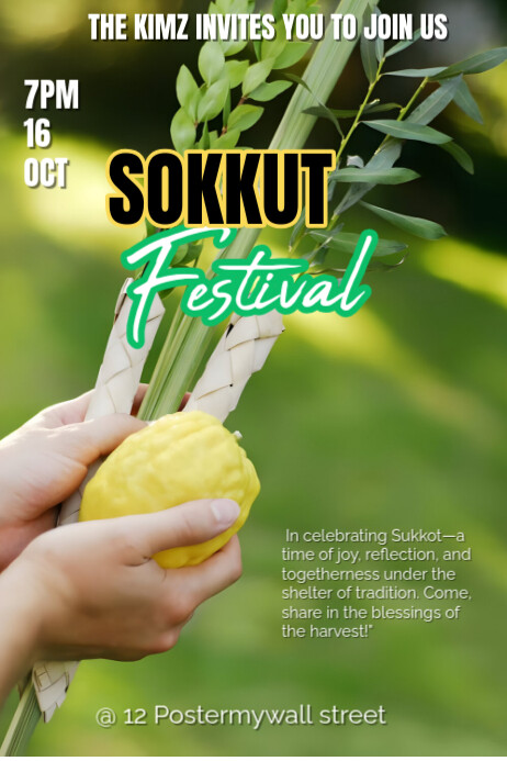 Yellow Joyful Sukkot Festival Flyer Poster Template | PosterMyWall