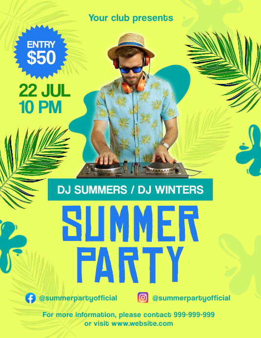Yellow joyful summer beach dj party flyer (us Template | PosterMyWall