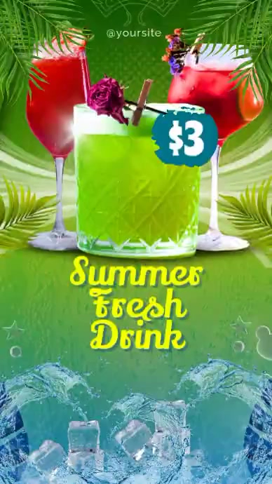 Yellow Joyful Summer Fresh Drink Instagram Story Video Template ...