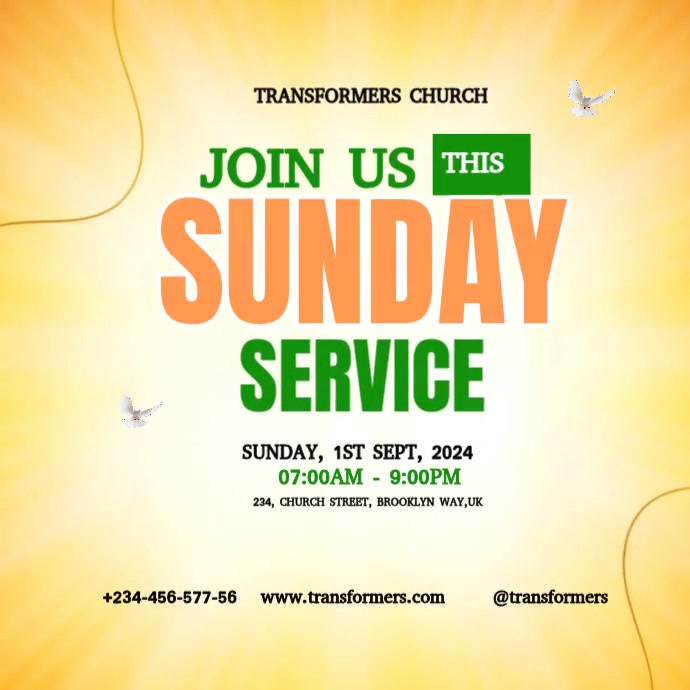 Yellow Joyful Sunday Service Invitation Instagram Post Template ...