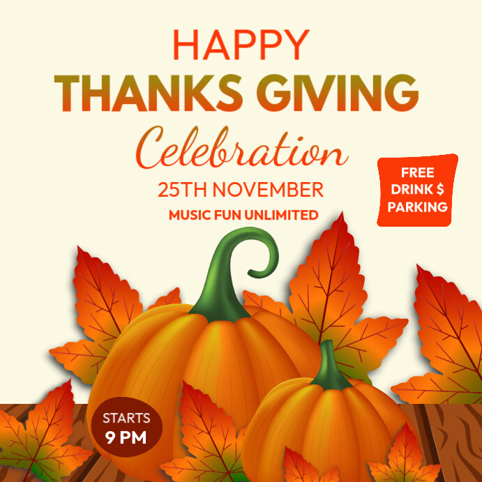 Yellow Joyful Thanks Giving Celebration Instagram Post Template ...