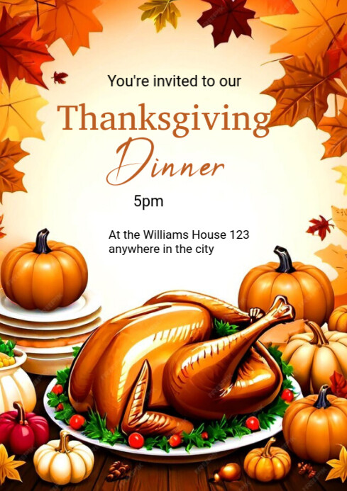 Yellow Joyful Thanksgiving Dinner A4 Template | PosterMyWall