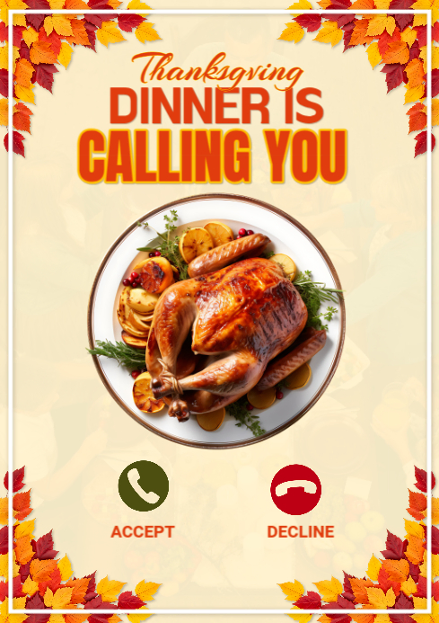 Yellow Joyful Thanksgiving Dinner Is Calling You A4 Template | PosterMyWall