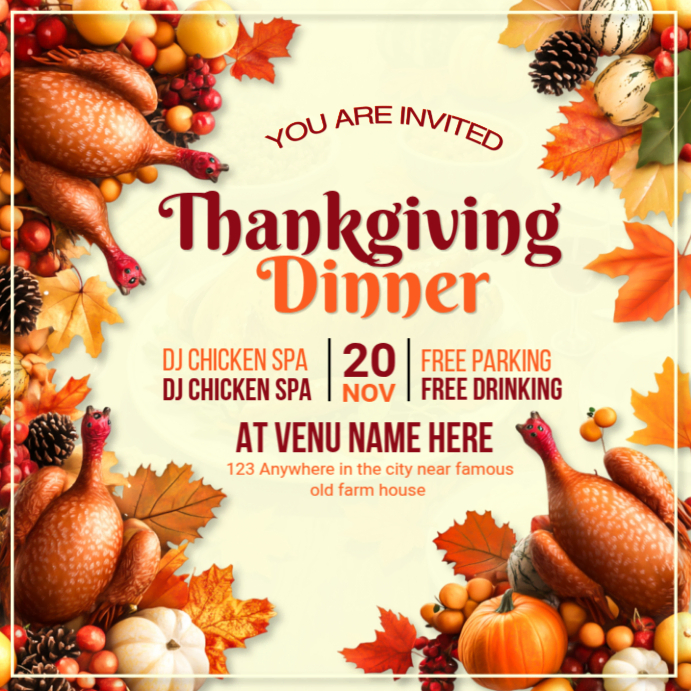 Yellow Joyful Thanksgiving Dinner Party Instagram Post | PosterMyWall