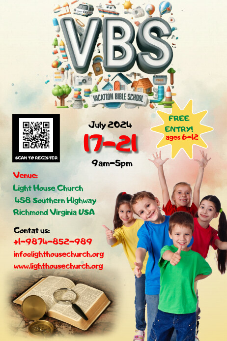 Copy of Yellow Joyful Vbs Vacation Bible Sunday Schoo | PosterMyWall