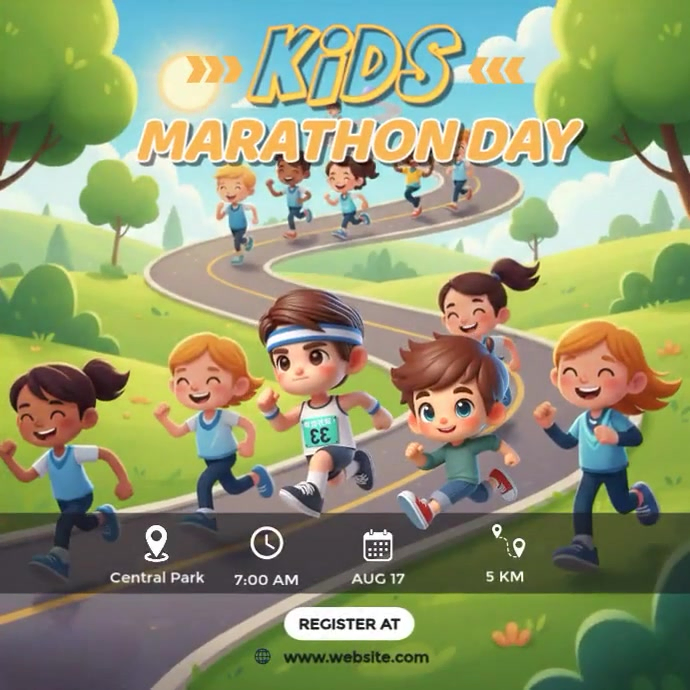 Yellow Joyful Vibrant 3d Kids Marathon Social Media Post Instagram Post ...