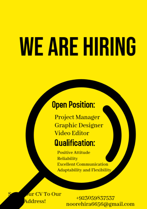 Yellow Joyful We Are Hiring Job Opportunities A4 Template | PosterMyWall