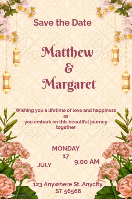 Yellow Joyful Wedding Invitation Poster Template | PosterMyWall