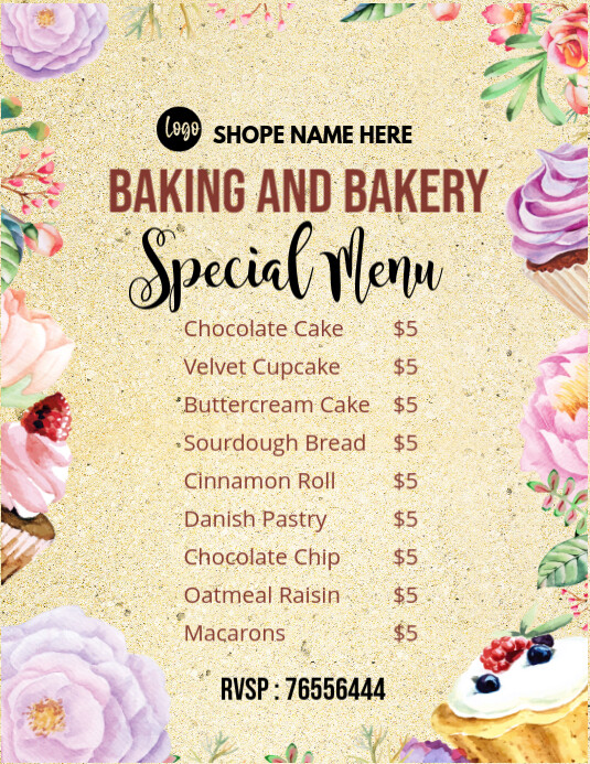 Yellow List-based Baking And Bakery Menu Flyer (us Letter) Template ...
