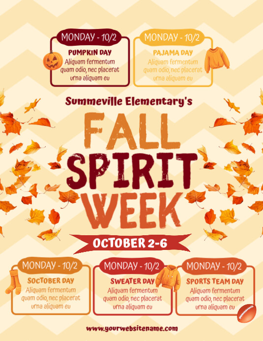 Yellow List-based Fall Spirit Week Flyer (us Letter) Template ...