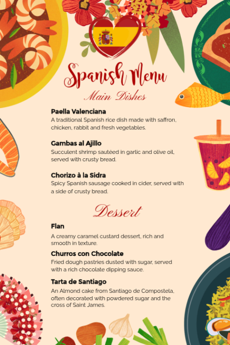 Yellow List-based Spanish Menu Poster Template | PosterMyWall
