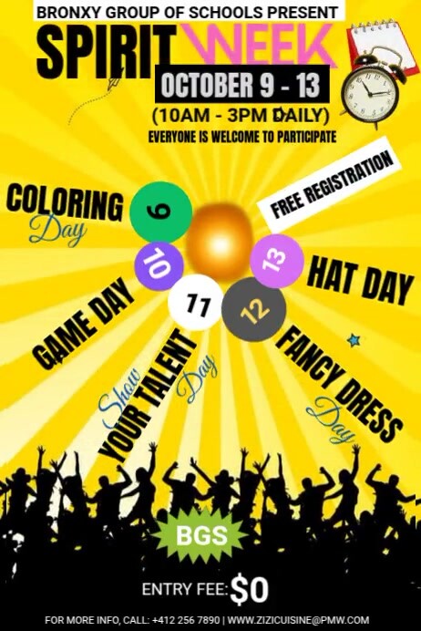 Yellow List-based Spirit Week Poster Template | PosterMyWall
