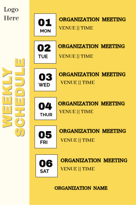 Modèle Yellow List-based Weekly Schedule Poster | PosterMyWall