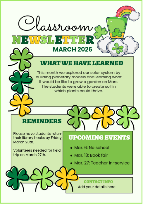 Yellow March Classroom Newsletter A4 Template | PosterMyWall