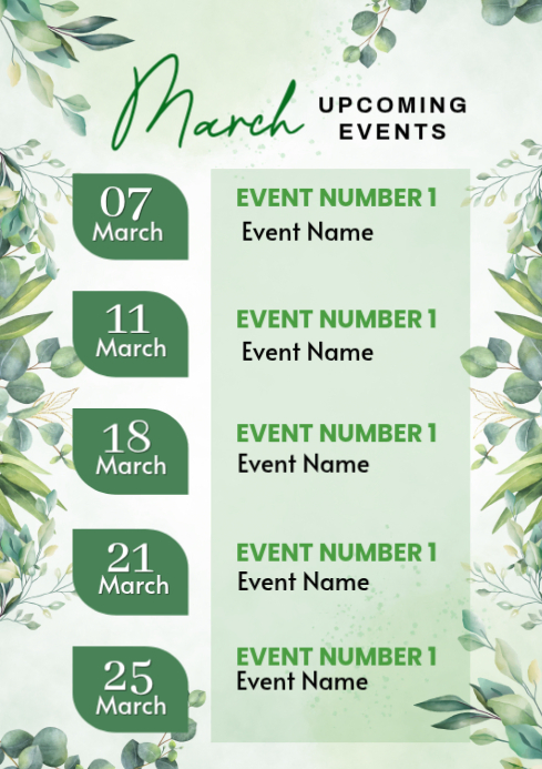 Yellow March Events Schedule A4 Template | PosterMyWall