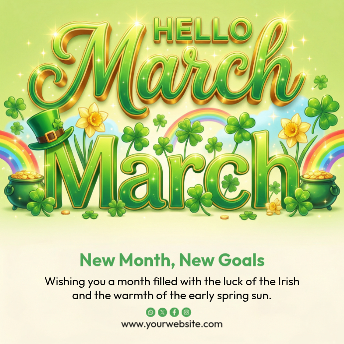 Yellow march greetings square Template | PosterMyWall