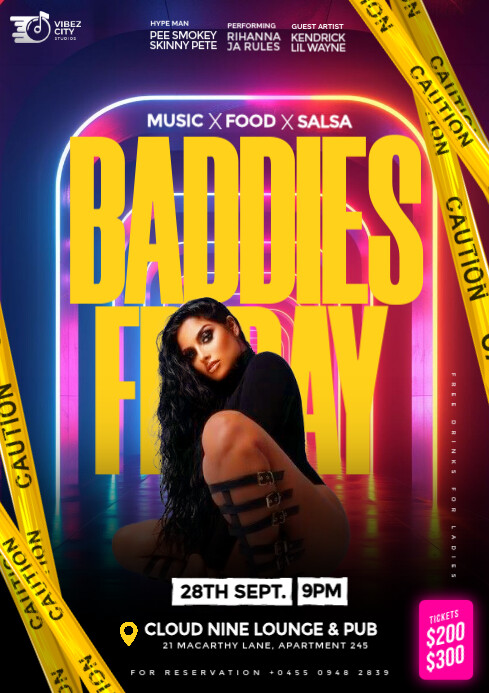 Yellow Maximalist 3d Bad Girls Night Party Event Flyer A4 Template ...