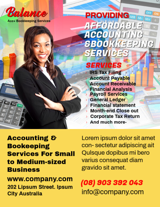 Plantilla de Yellow Maximalist Accounting &bookkeeping Service Flyer ...