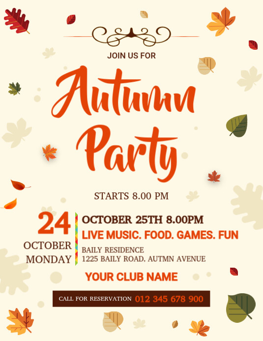Yellow Maximalist Autumn Party Flyer Flyer (us Letter) Template ...