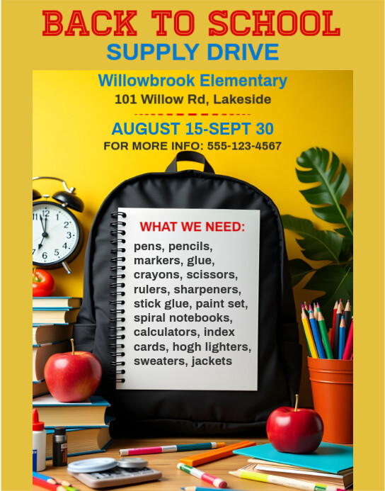 Yellow Maximalist Back To School Supply Drive Flyer Poster/wallboard ...