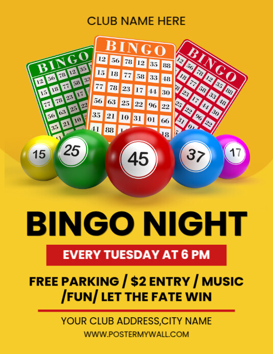 Plantilla de Yellow Maximalist Bingo Night Flyer (us Letter) | PosterMyWall