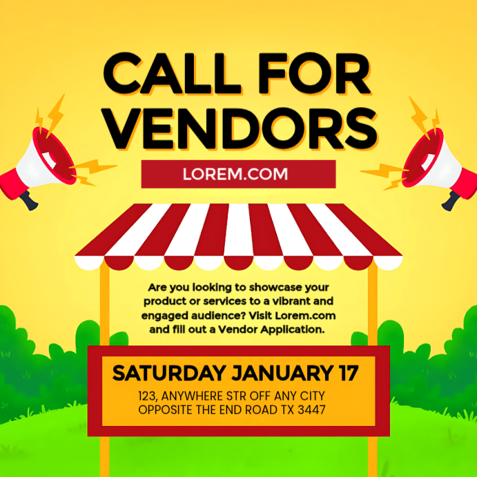 Yellow Maximalist Call For Vendors Flyer Instagram Post Template ...