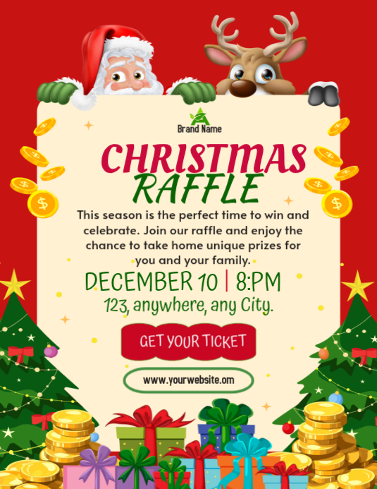 Yellow Maximalist Chrismas Raffle Ticket Flyer Flyer (us Letter ...