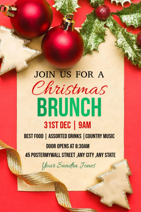 Yellow Maximalist Christmas Brunch Poster Template | PosterMyWall