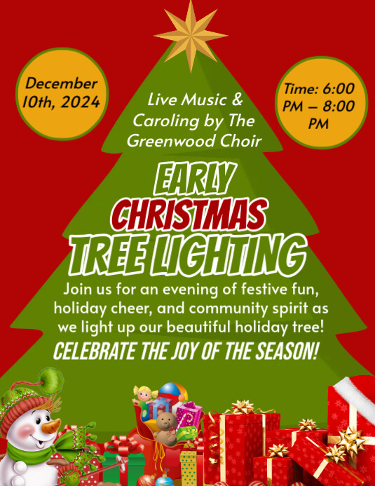 Yellow Maximalist Christmas Tree Lighting Flyer (us Letter) Template ...