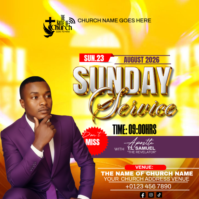 Yellow Maximalist Church Flyer Instagram Post Template | PosterMyWall