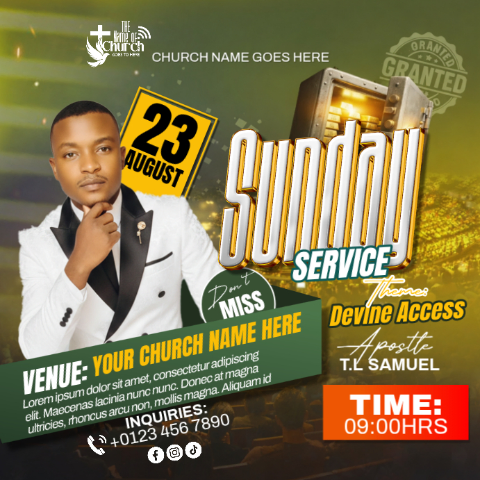 Yellow Maximalist Church Flyer Instagram Post Template | PosterMyWall