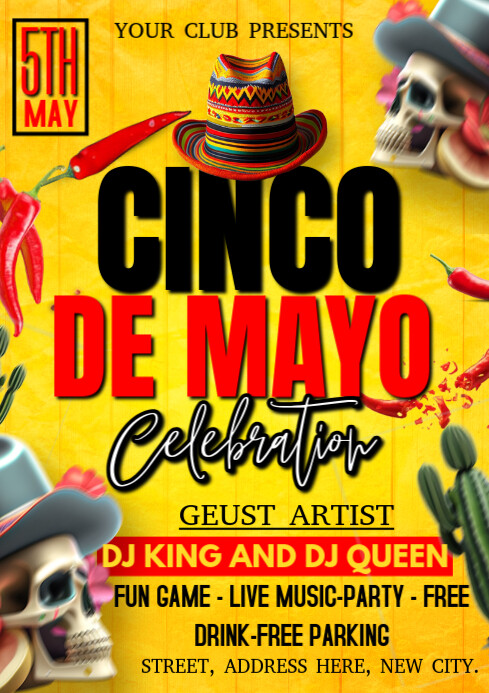 Yellow Maximalist Cinco De Mayo A3 Template | PosterMyWall