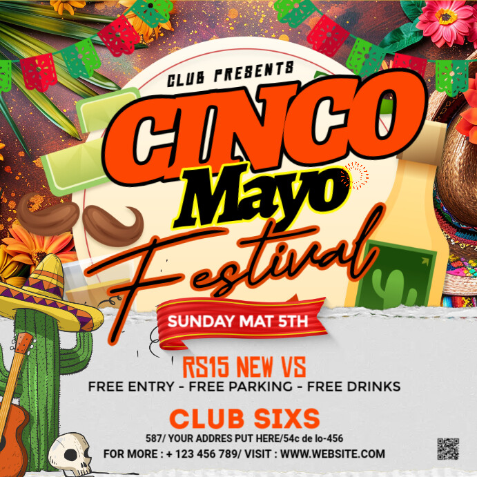 Yellow Maximalist Cinco De Mayo Instagram Post Template | PosterMyWall