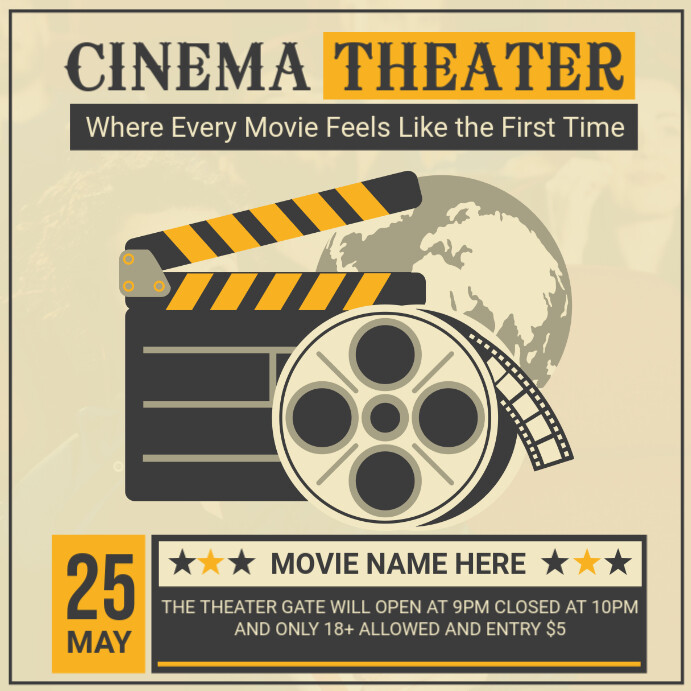 Modèle Yellow Maximalist Cinema Theater Movie Night Instagram Post ...