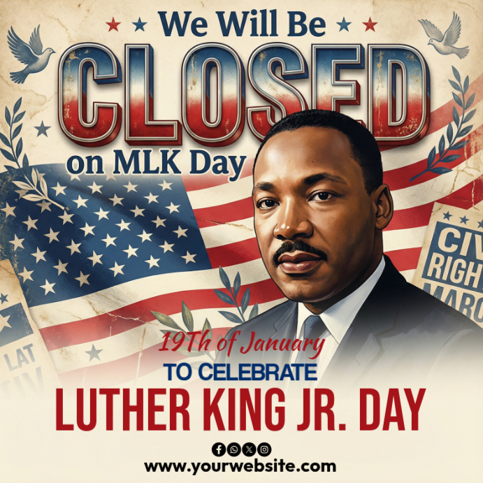 Yellow Maximalist Closed For Mlk Day Instagram Post Template | PosterMyWall
