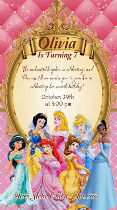 Copy of Yellow Maximalist Disney Princess Birthday Invitation Instagram ...
