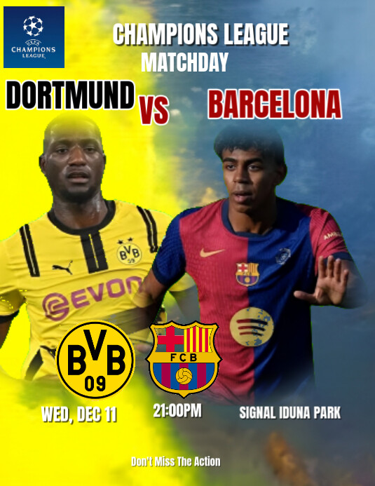 Copy of Yellow Maximalist Dortmund Vs Barcelona Ucl Matchday Flyer (us ...