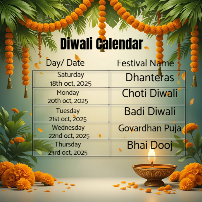 Yellow Maximalist Elegant Diwali Calendar For Social Media And Print ...