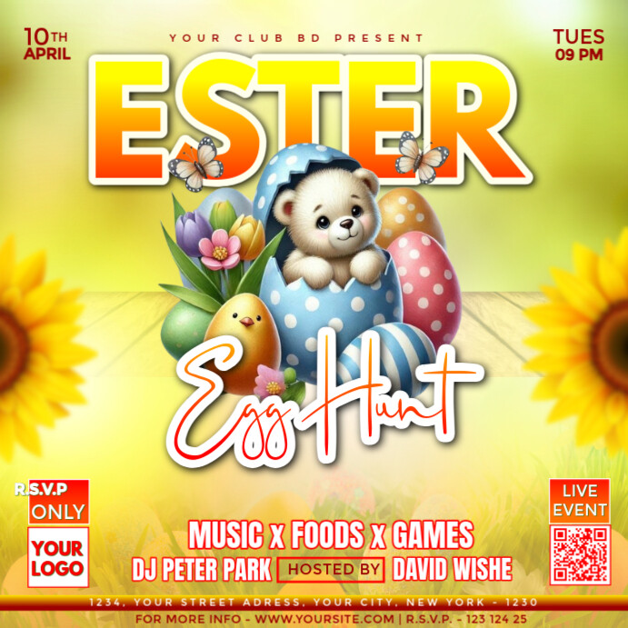 Yellow Maximalist Ester Egg Hunt Instagram Post Template | PosterMyWall