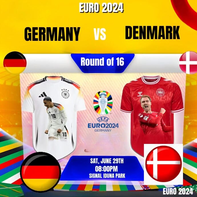 Plantilla de Yellow Maximalist Euro 2024 Germany Vs Denmar | PosterMyWall