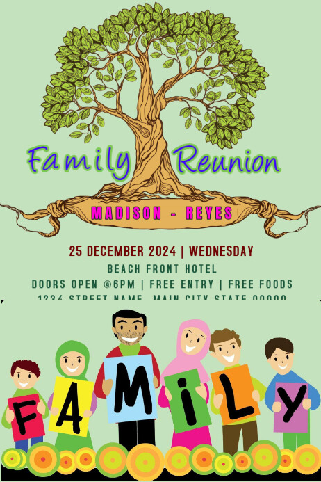 Yellow Maximalist Family Reunion Poster Template | PosterMyWall
