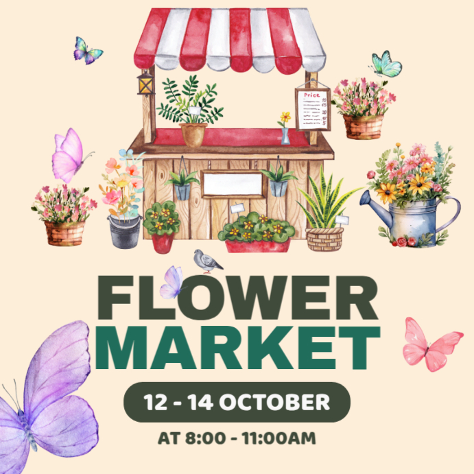 Yellow Maximalist Flower Market Instagram Post Template | PosterMyWall