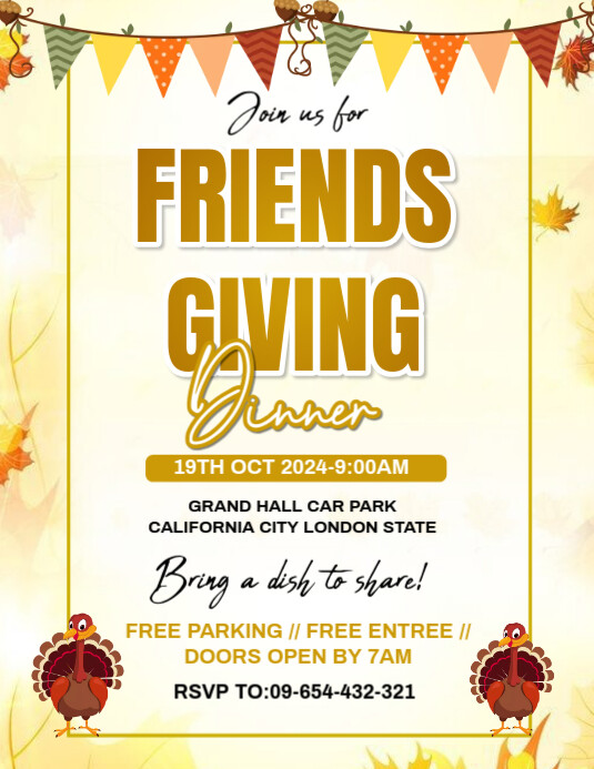 Yellow Maximalist Friends Giving Dinner Invitation Template Flyer (us ...