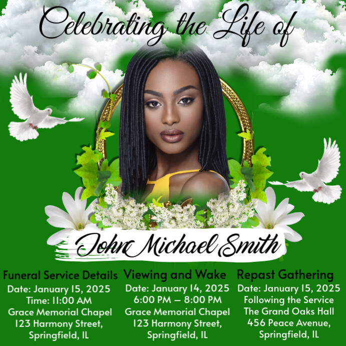 Yellow Maximalist Funeral Memorial Announcement Flyer Instagram Post ...