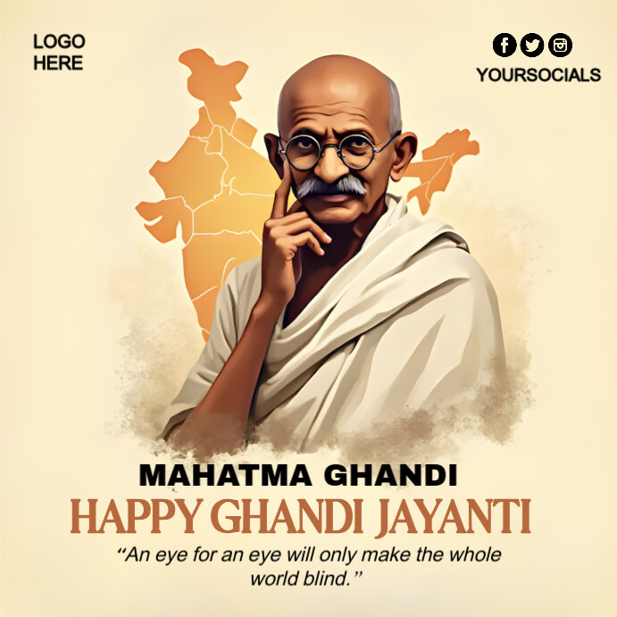 Yellow Maximalist Ghandi Jayanti Instagram Post Template | PosterMyWall